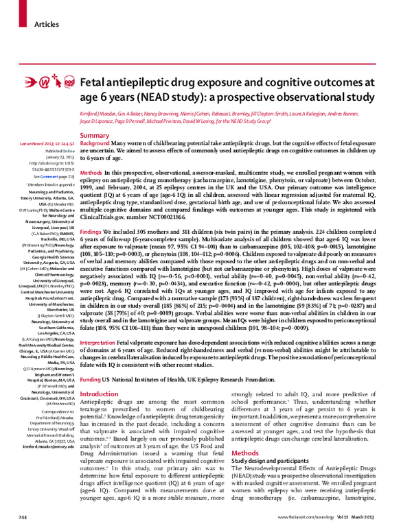 (PDF) Fetal antiepileptic drug exposure and cognitive outcomes at age 6 ...