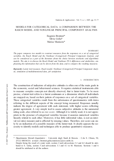 (PDF) Models for categorical data: a comparison between the Rasch model and Nonlinear Principal ...