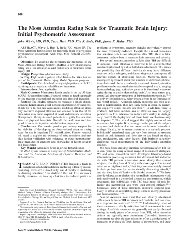 (PDF) The Moss Attention Rating Scale for traumatic brain injury ...