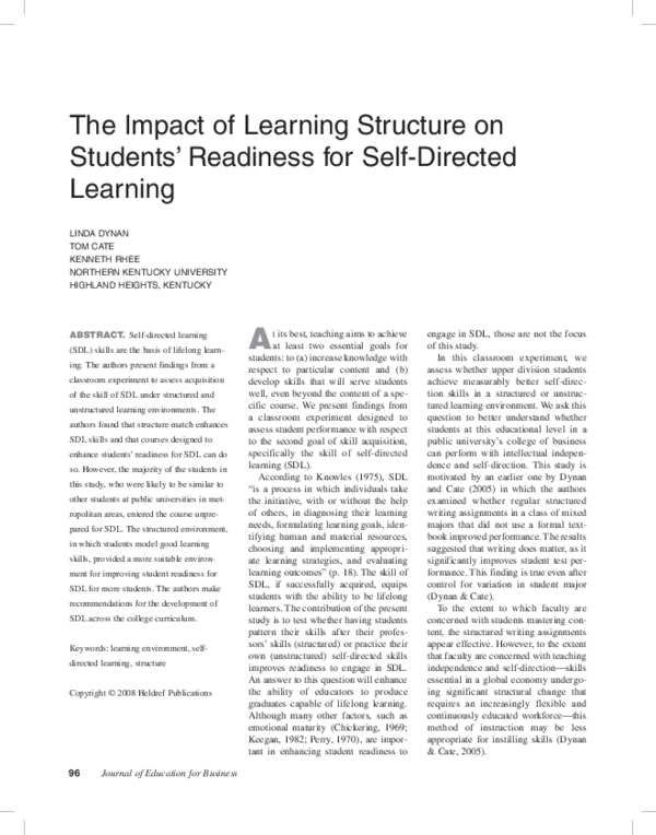 (PDF) The Impact of Learning Structure on Students' Readiness for Self-Directed Learning