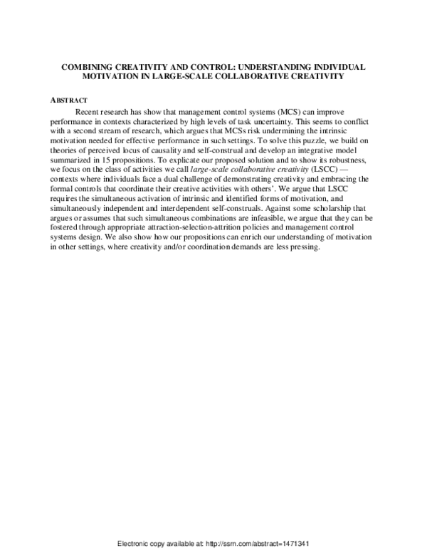 Pdf Combining Creativity And Control Understanding Individual