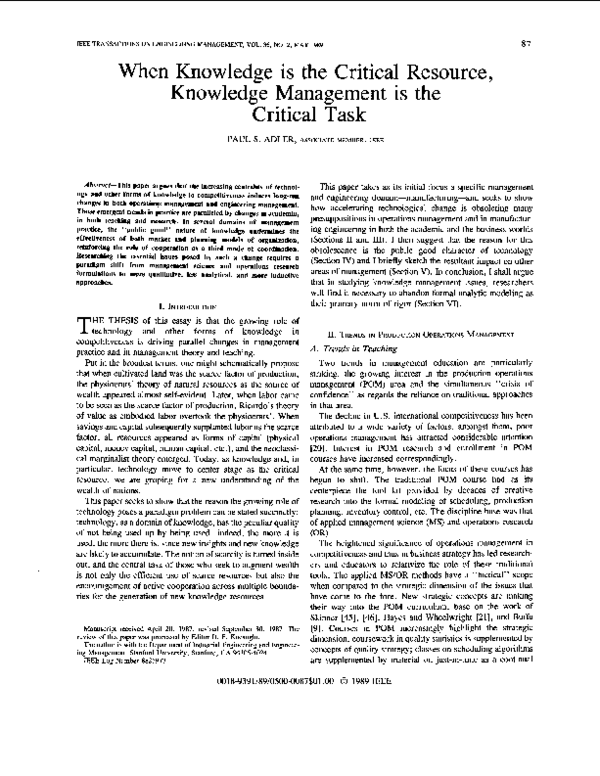 (PDF) When knowledge is the critical resource, knowledge management is ...