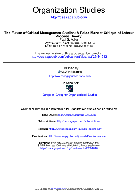 (PDF) The future of critical management studies: A paleo-Marxist ...