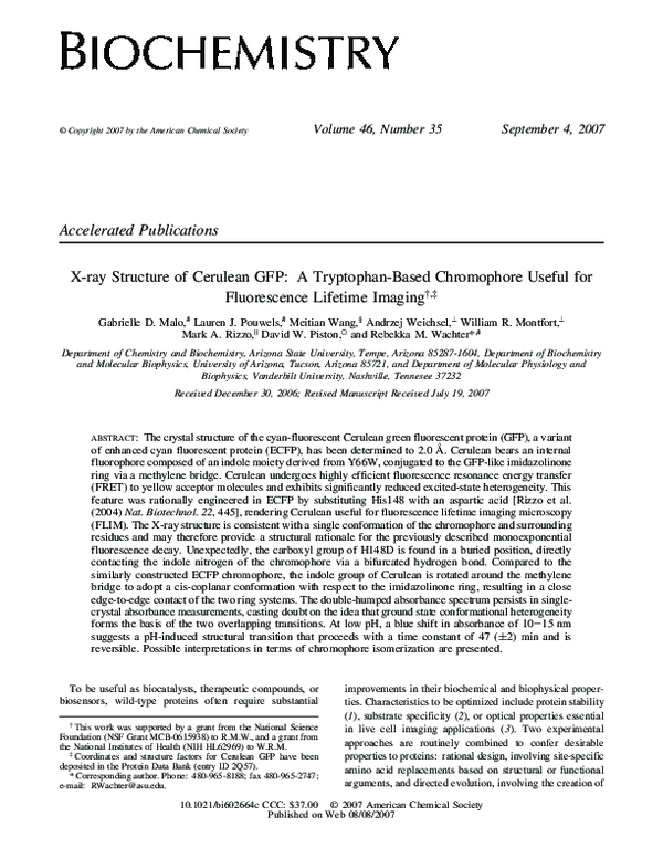 (PDF) X-ray Structure of Cerulean GFP: A Tryptophan-Based Chromophore ...