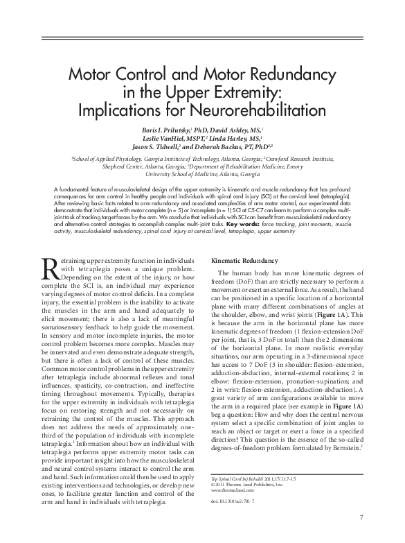 (PDF) Motor Control and Motor Redundancy in the Upper Extremity ...