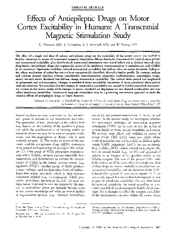 (PDF) Effects of antiepileptic drugs on motor cortex excitability in ...