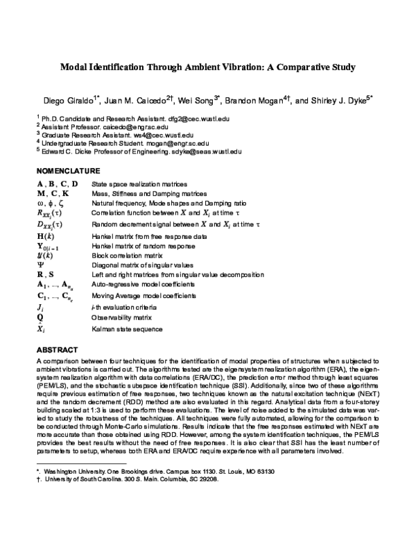 (PDF) Modal Identification through Ambient Vibration: Comparative Study