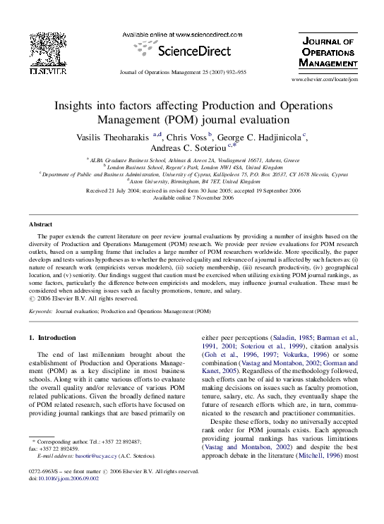 (PDF) Insights into factors affecting Production and Operations ...