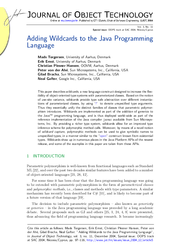 (PDF) Adding Wildcards to the Java Programming Language (PDF) Adding Wildcards to the Java Programming Language