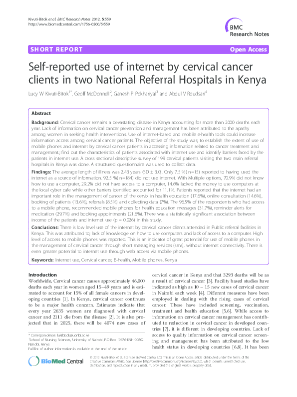 (PDF) Self-reported use of internet by cervical cancer clients in two ...