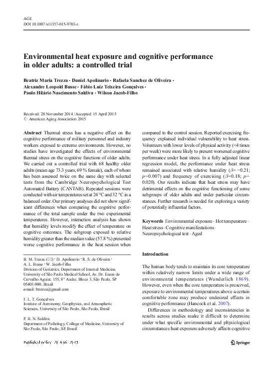 (PDF) Environmental heat exposure and cognitive performance in older ...