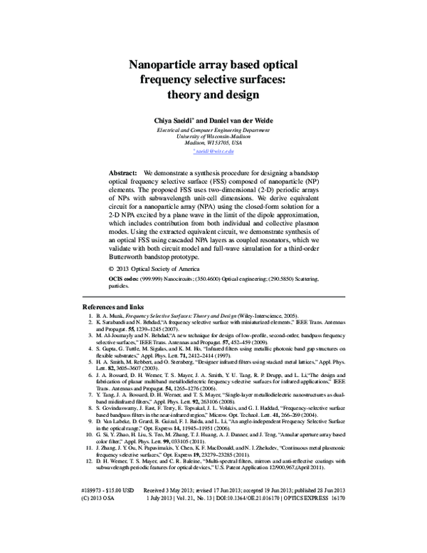 (PDF) Nanoparticle array based optical frequency selective surfaces ...