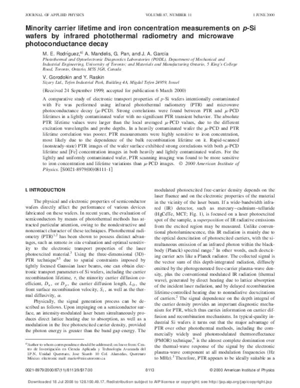 (PDF) Minority carrier lifetime and iron concentration measurements on ...