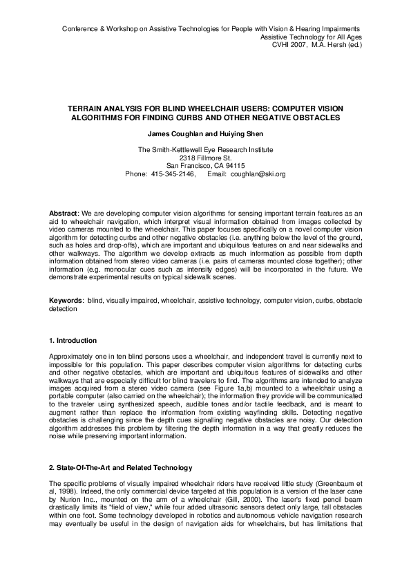 (PDF) TERRAIN ANALYSIS FOR BLIND WHEELCHAIR USERS: COMPUTER VISION ...