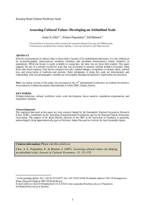 (PDF) Assessing cultural values: developing an attitudinal scale