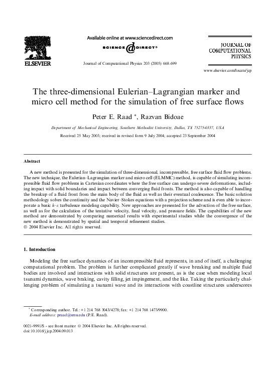 Pdf The Three Dimensional Eulerianlagrangian Marker And Micro Cell Method For The Simulation
