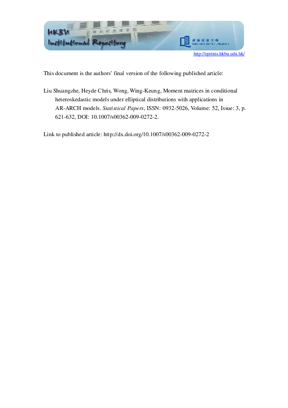 (PDF) Moment matrices in conditional heteroskedastic models under elliptical distributions with ...
