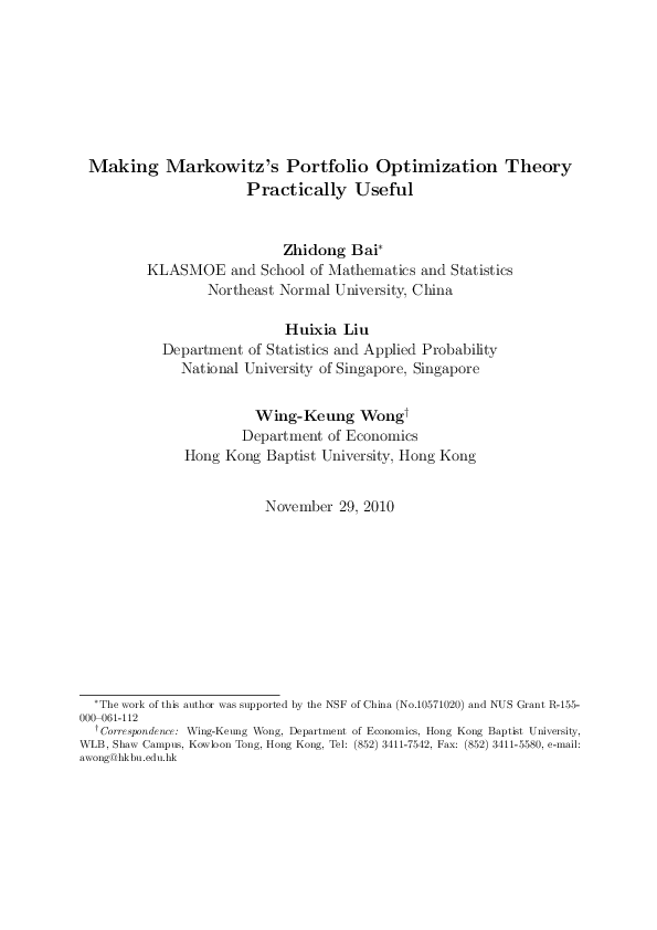 Pdf Making Markowitzs Portfolio Optimization Theory Practically Useful