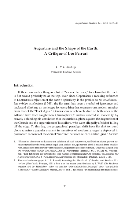 (PDF) Augustine and the Shape of the Earth: A Critique of Leo Ferrari
