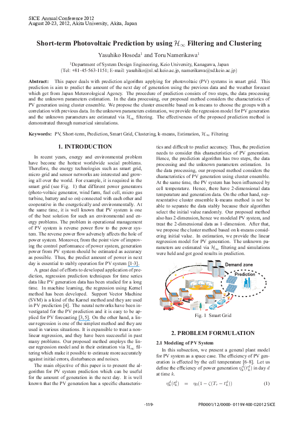 Pdf Short Term Photovoltaic Prediction By Using H∞ Filtering And Clustering