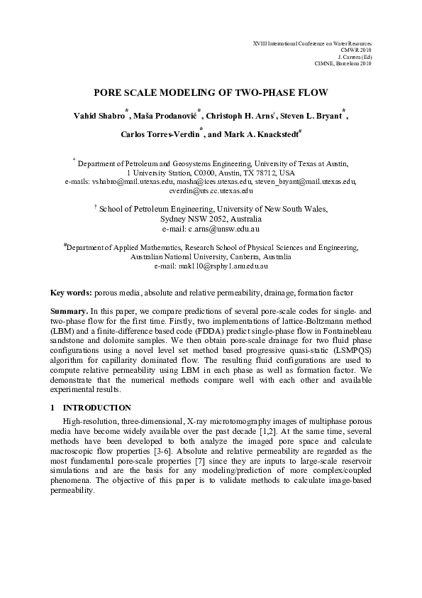 (PDF) PORE SCALE MODELING OF TWO-PHASE FLOW