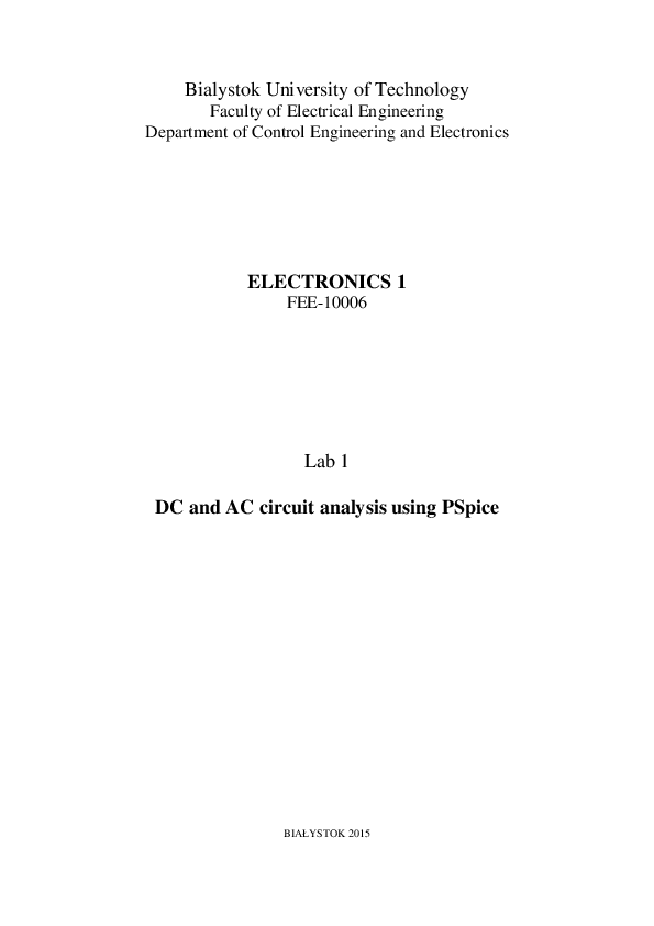 Pdf Lab1 Dc And Ac Circuit Analysis Using Pspice