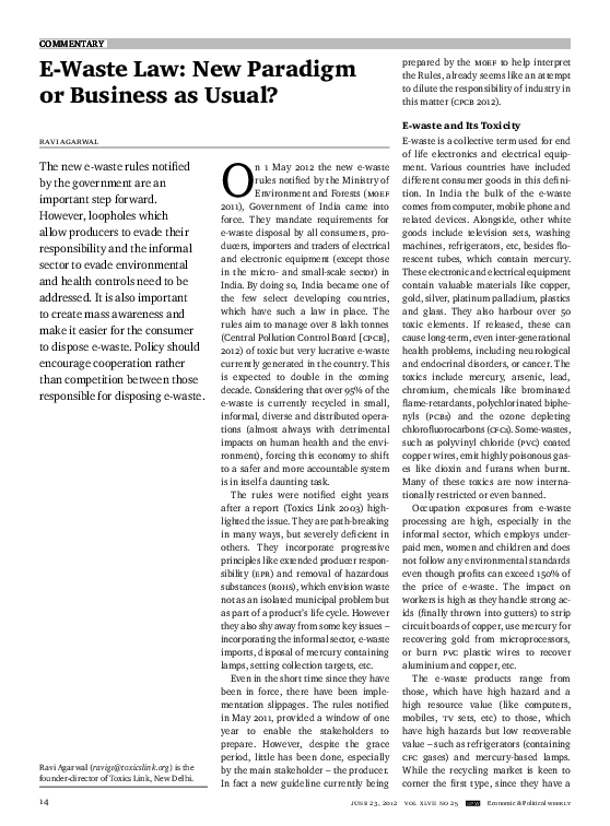 (PDF) E Waste Law - New Paradigm or Business as usual