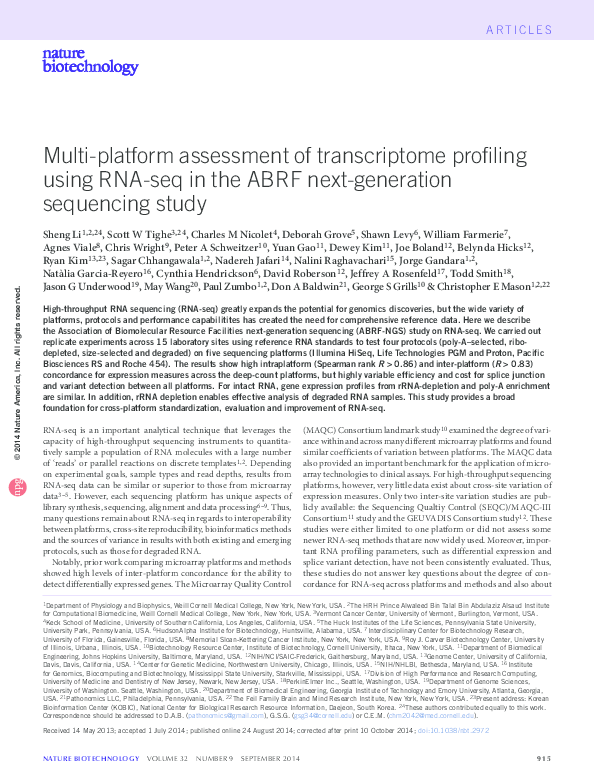 (PDF) Multi-platform assessment of transcriptome profiling using RNA-seq in the ABRF next ...