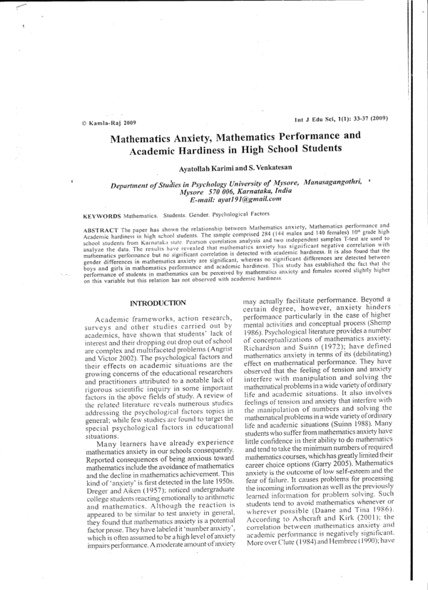 (PDF) Mathematics Anxiety, Mathematics Performance and Overall Academic ...