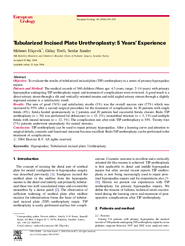 (PDF) Tubularized incised plate urethroplasty: 5 years' experience