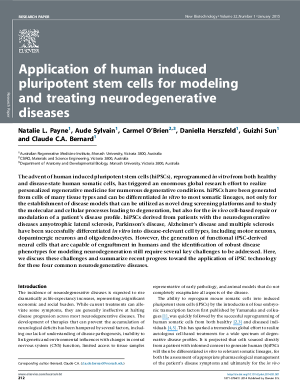 (PDF) Application of human induced pluripotent stem cells for modeling and treating ...