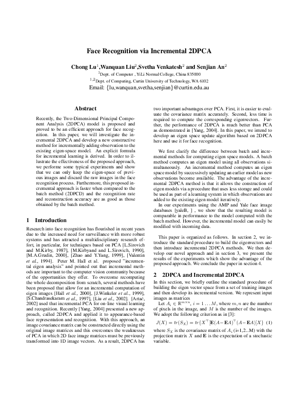 (PDF) Face recognition via incremental 2dpca