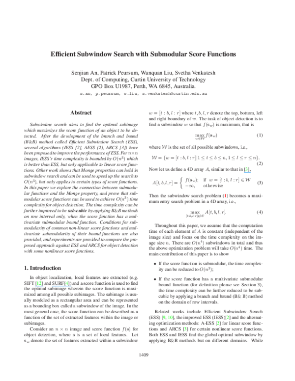 (PDF) Efficient subwindow search with submodular score functions