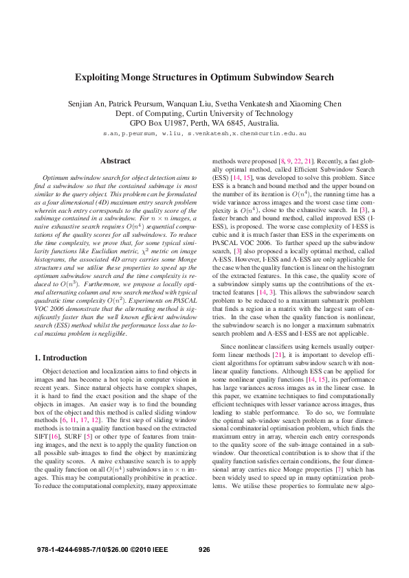 (PDF) Exploiting Monge structures in optimum subwindow search
