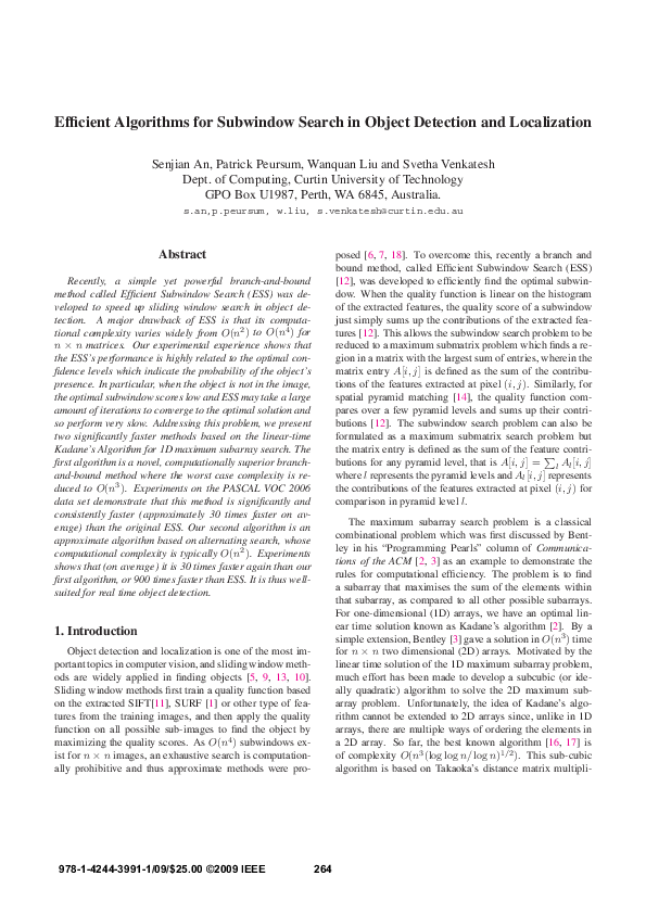 Pdf Efficient Algorithms For Subwindow Search In Object Detection And