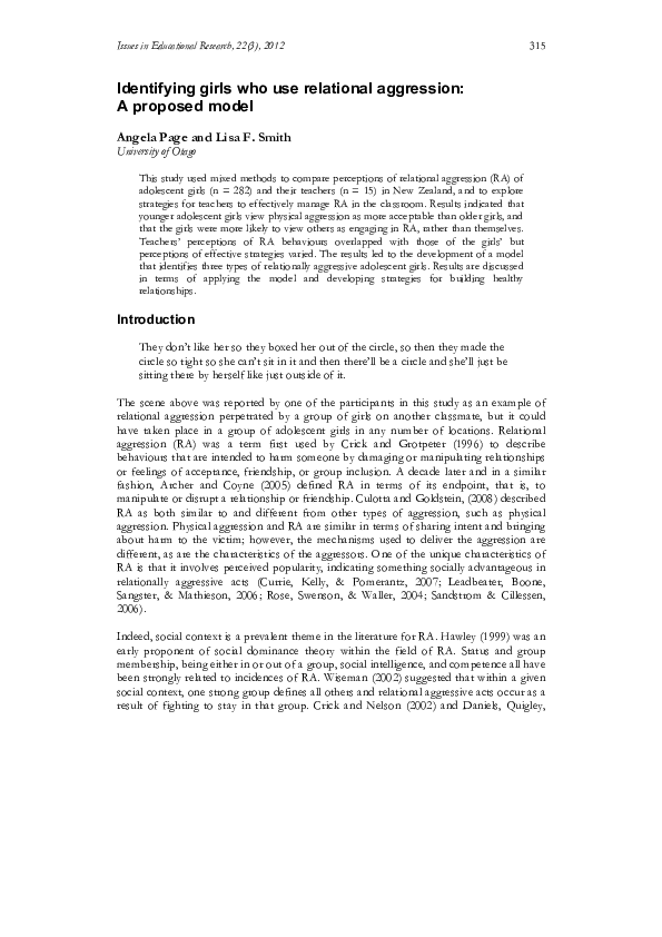 (PDF) Identifying girls who use relational aggression: A proposed model