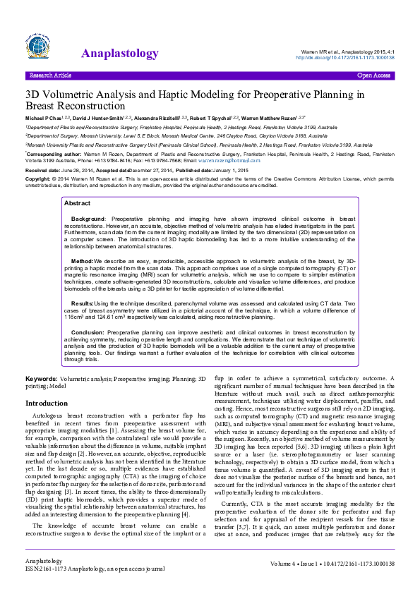 Pdf 3d Volumetric Analysis And Haptic Modeling For Preoperative Planning In Breast