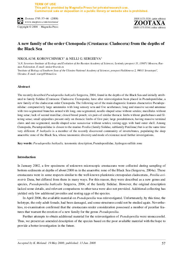 (PDF) A new family of the order Ctenopoda (Crustacea: Cladocera) from ...