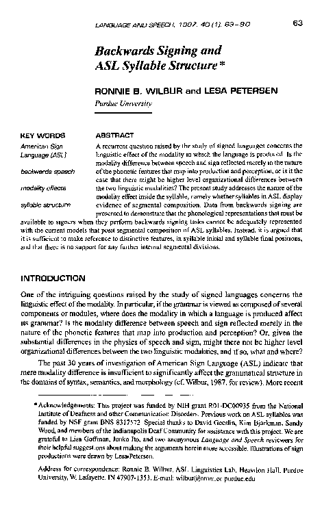 (PDF) Backwards Signing and ASL Syllable Structure