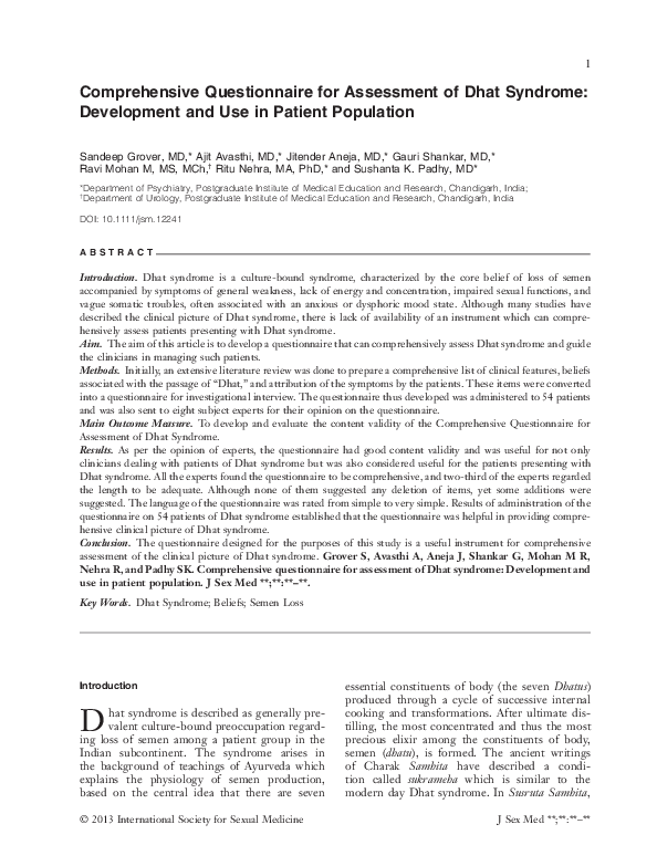 (PDF) Comprehensive Questionnaire for Assessment of Dhat Syndrome ...