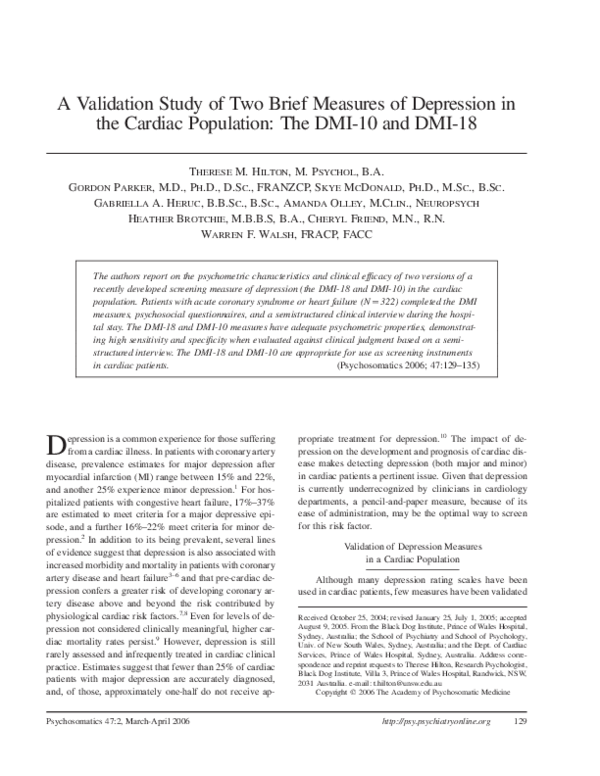 (PDF) A Validation Study of Two Brief Measures of Depression in the ...