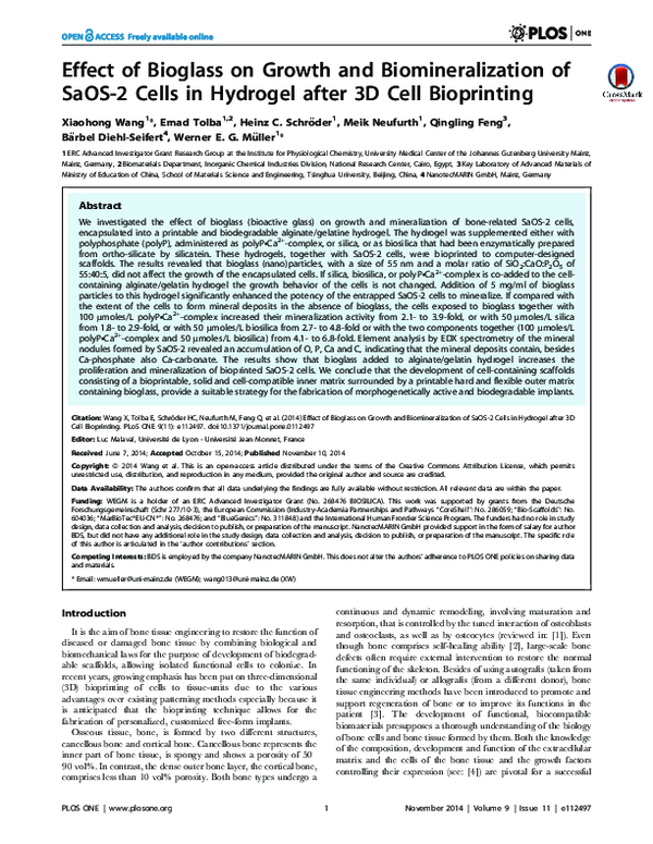 (PDF) Effect of Bioglass on Growth and Biomineralization of SaOS-2 ...