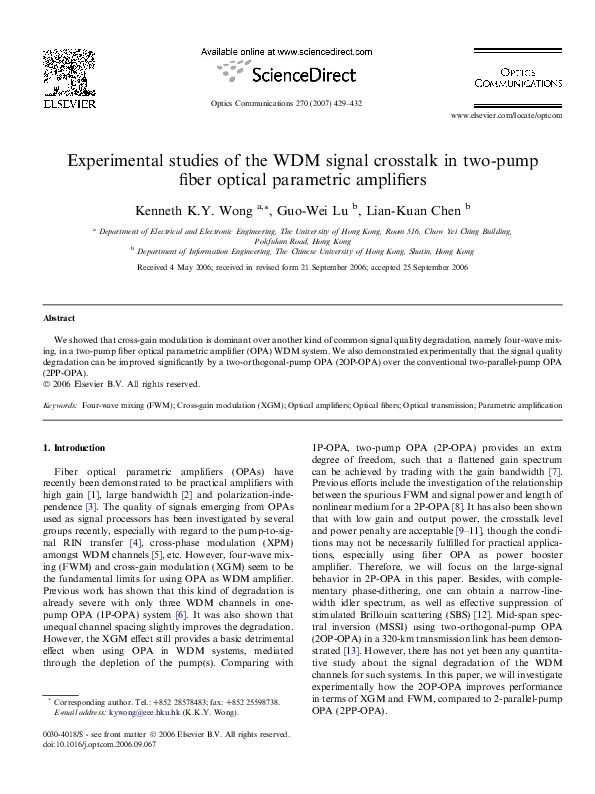 (PDF) Experimental studies of the WDM signal crosstalk in two-pump ...