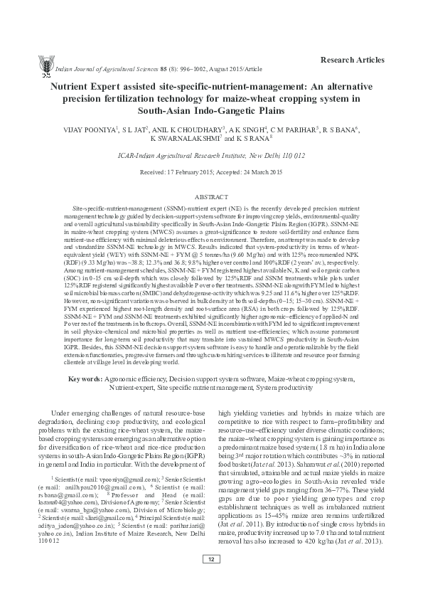 (PDF) Nutrient Expert assisted site-specific-nutrient-management: An ...