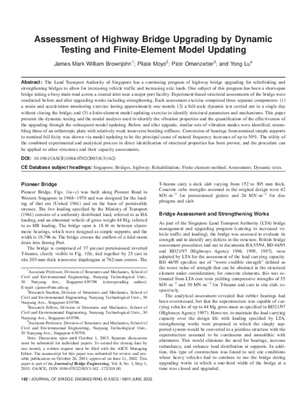 Pdf Assessment Of Highway Bridge Upgrading By Dynamic Testing And Finite Element Model Updating