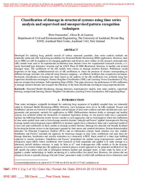 (PDF) Classification of damage in structural systems using time series ...