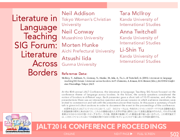 (PDF) Literature in Language Teaching SIG Forum: Literature Across Borders