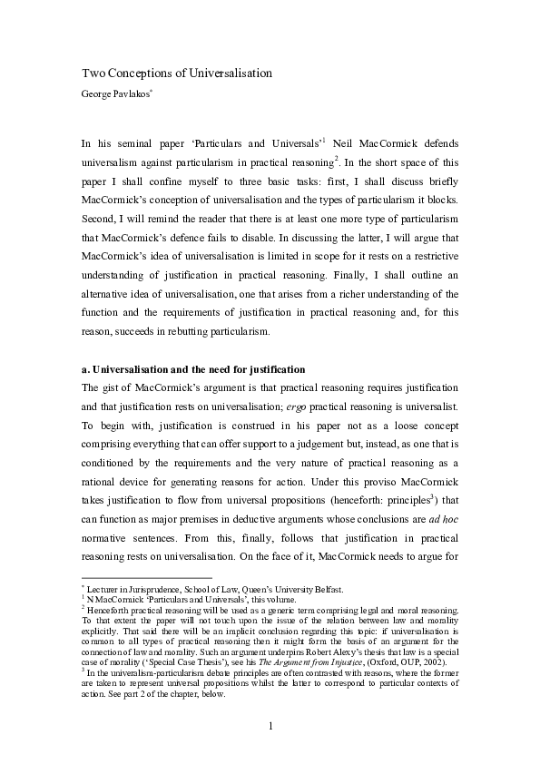 (PDF) Two Conceptions of Universalisation | George Pavlakos - Academia.edu