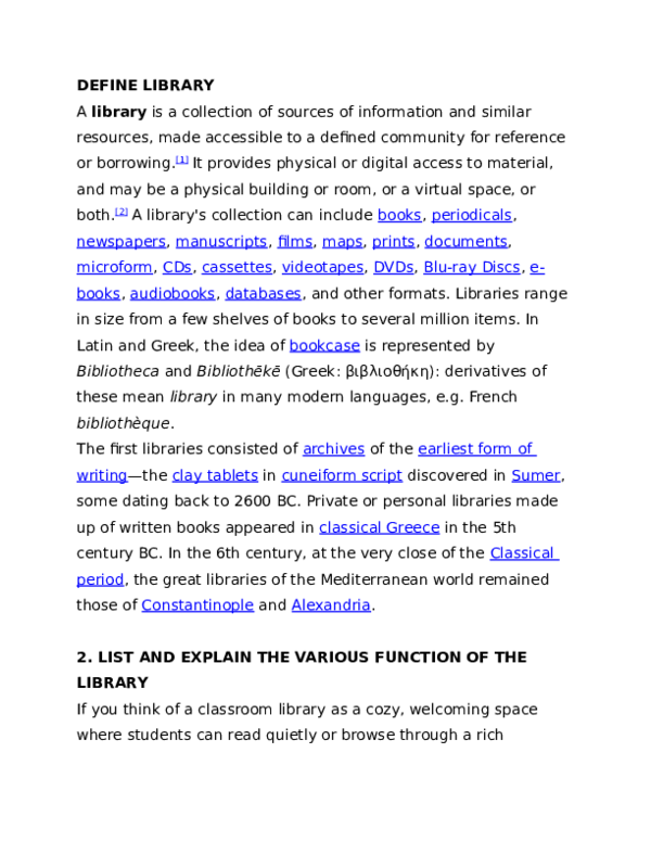 (DOC) A library is a collection of sources of information and similar ...