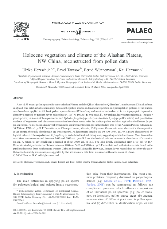 (PDF) Holocene vegetation and climate of the Alashan Plateau, NW China ...